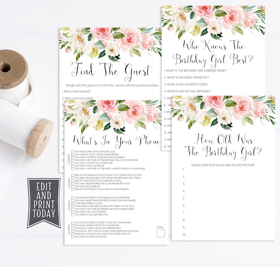 Pink Floral Birthday Party Games Who Knows the Birthday Girl | Etsy