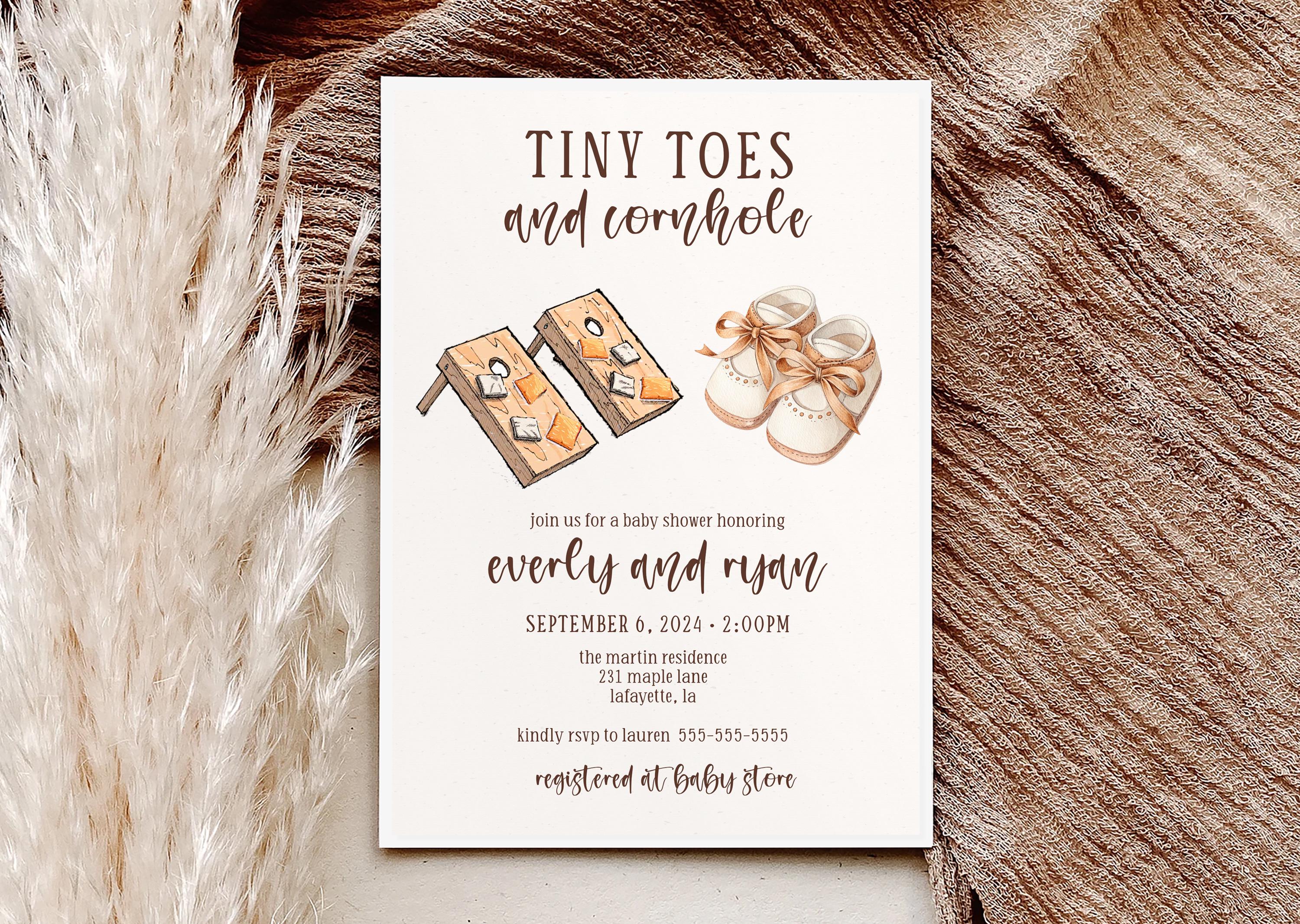 Editable Cornhole Invitation, Cornhole and Tiny Toes Invite, Cornhole ...