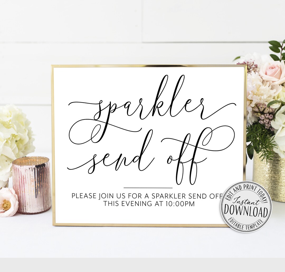 Wedding Sparkler Sign Printable INSTANT DOWNLOAD DIY Editable Sparkler ...