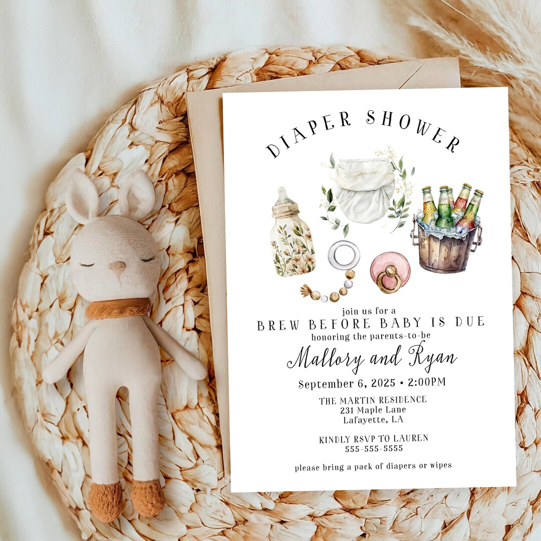 Printable Beer Diaper Party Invitation Template, Editable Brews and ...