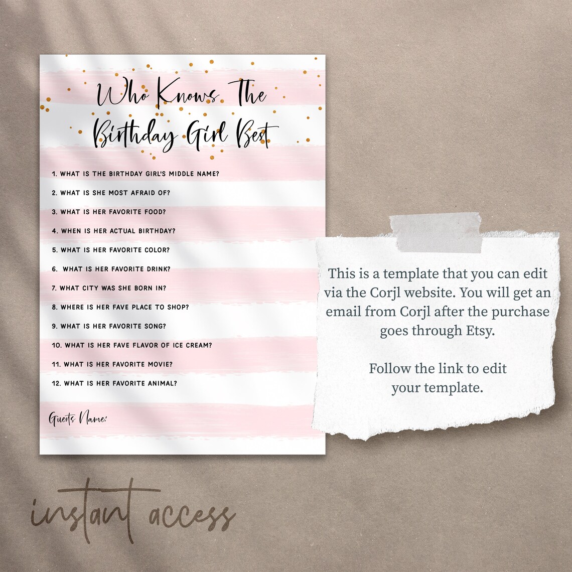 Glitter Gold Birthday Party Games Who Knows the Birthday Girl | Etsy