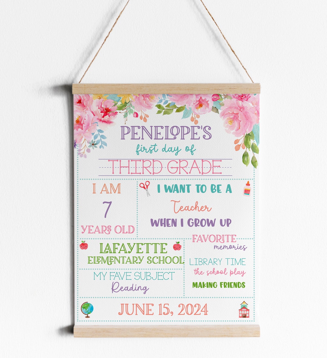 Floral First Day of School Sign, Editable First Day of School Sign ...
