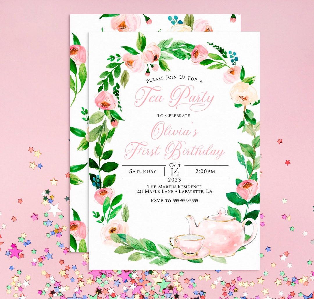 Floral Tea Party Invitation, Tea Party Birthday Invitation, Editable ...