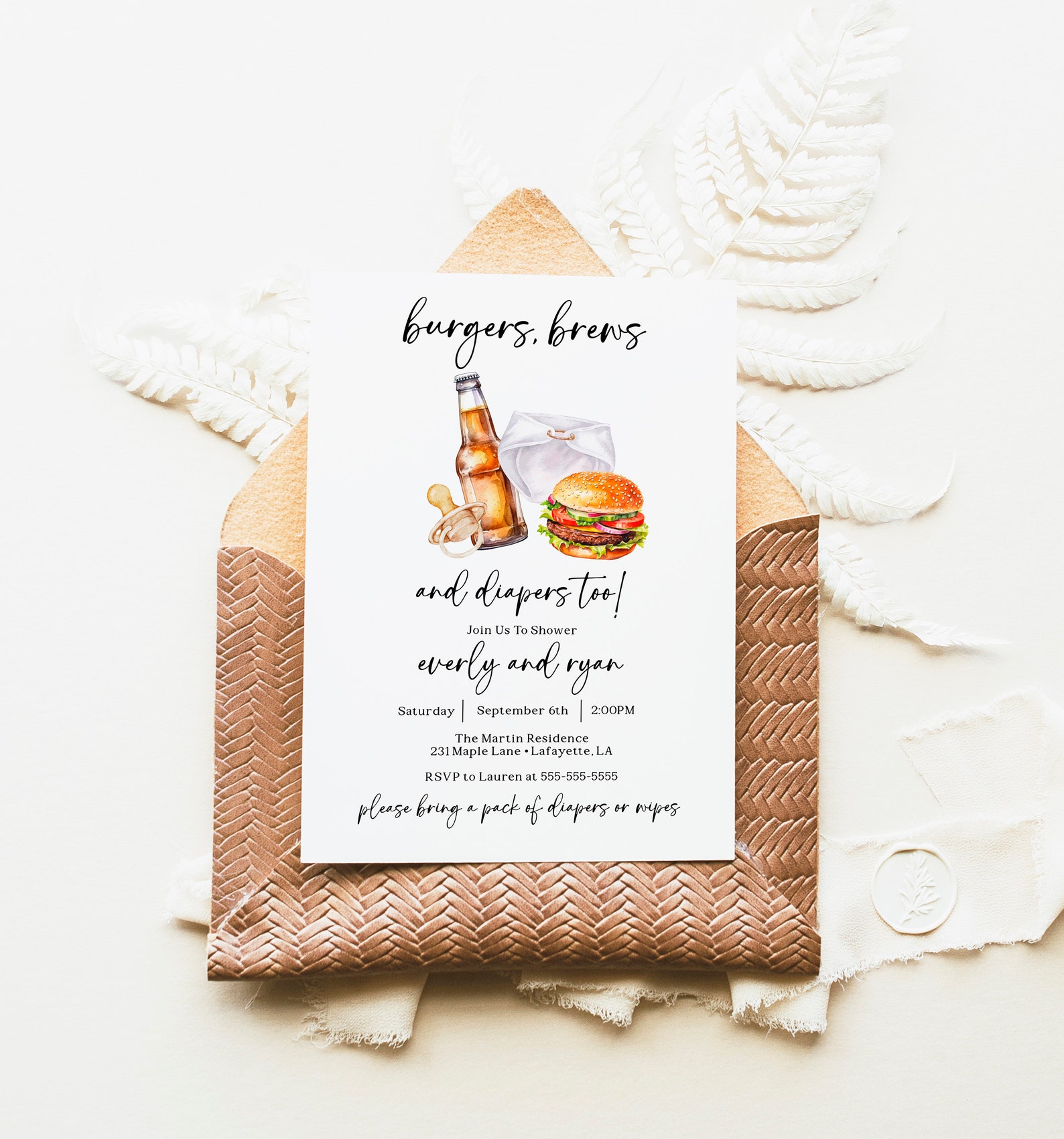 Burgers, Brews and Diapers Baby Shower Invitation, Instant Download ...
