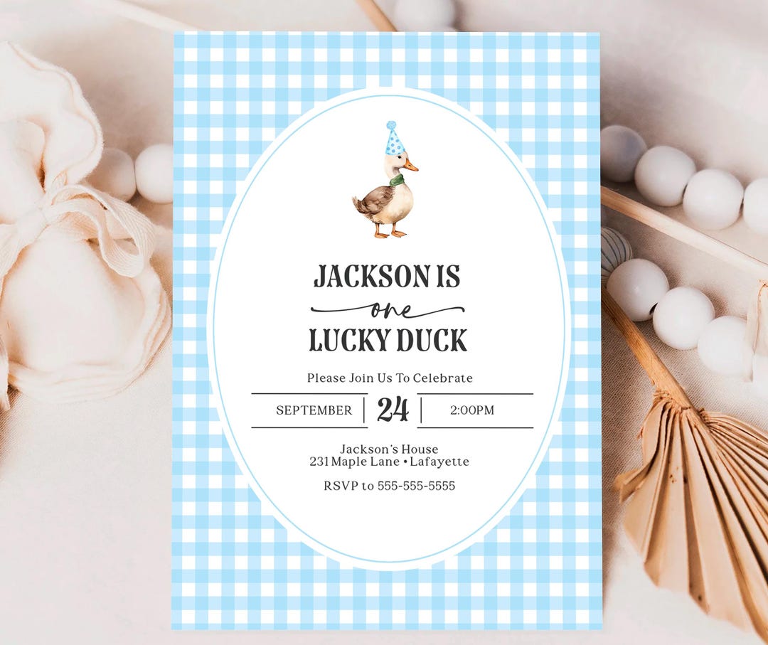 Editable One Lucky Duck Birthday Invitation - Duck Party Birthday ...