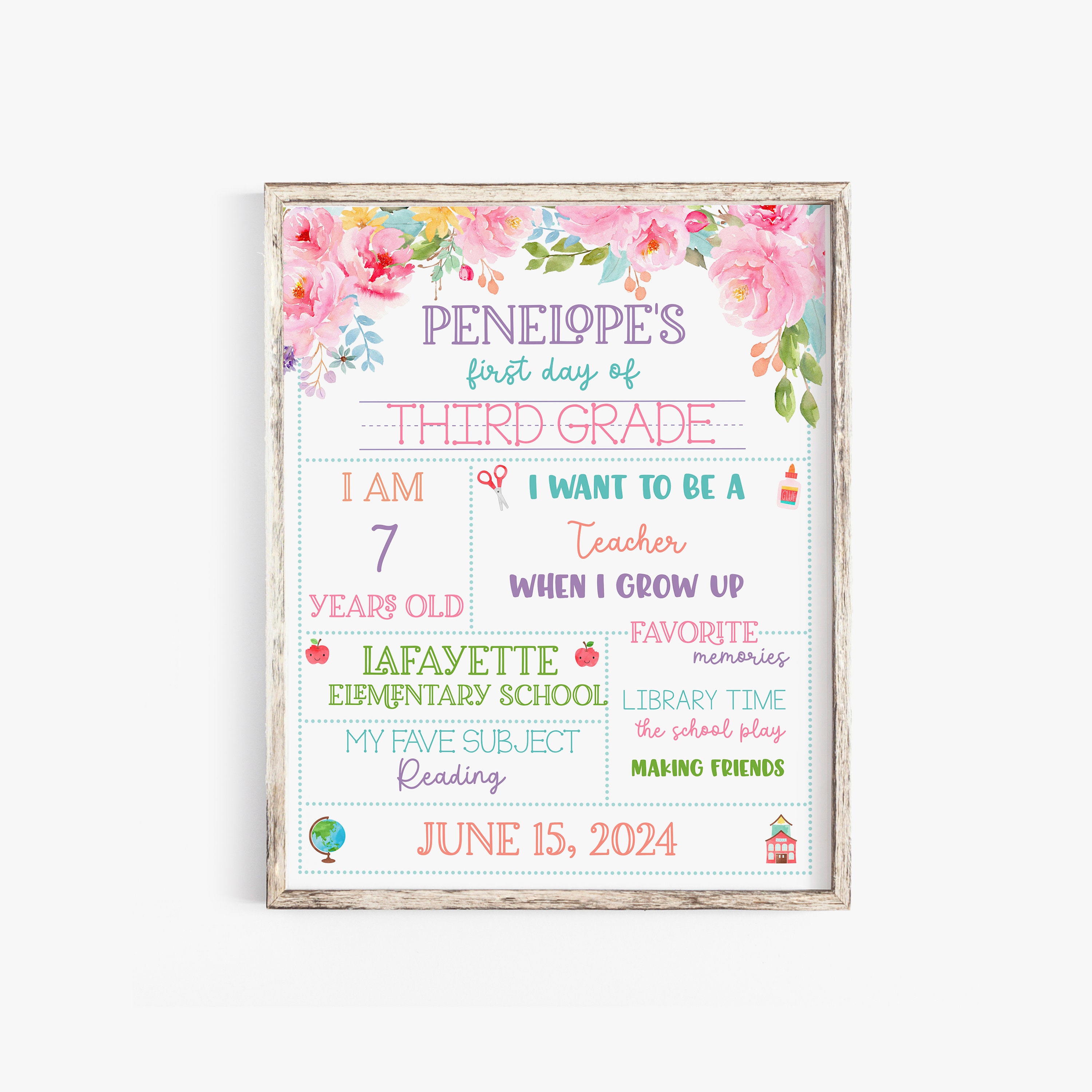 Floral First Day of School Sign Editable First Day of School - Etsy