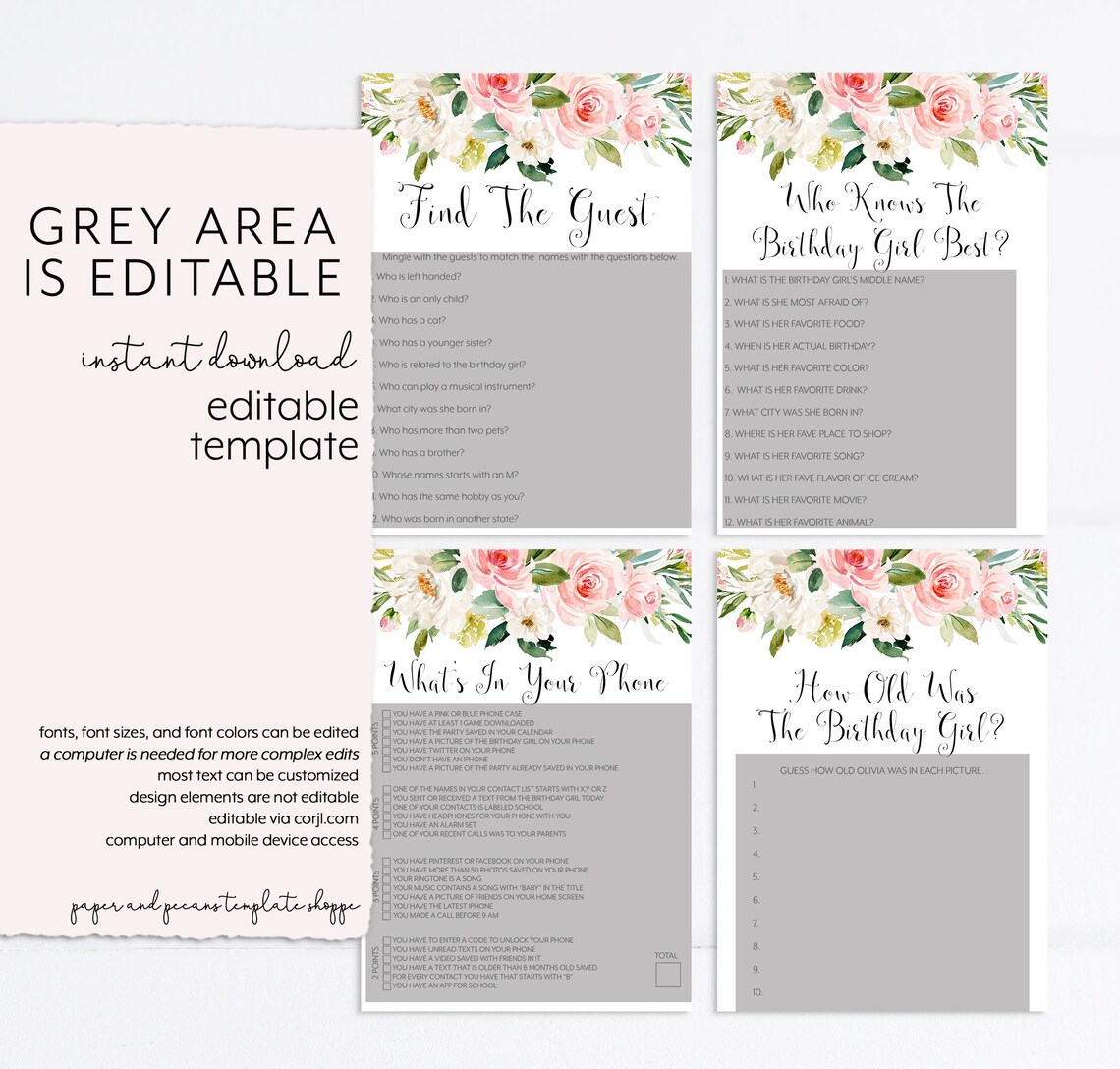 Pink Floral Birthday Party Games Who Knows the Birthday Girl | Etsy