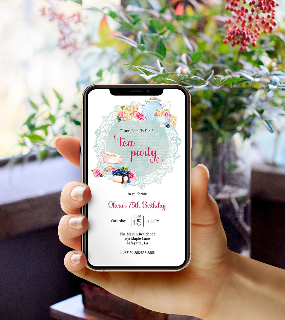 Tea Party Text Message Invitation, Floral Tea Party Birthday Invitation ...