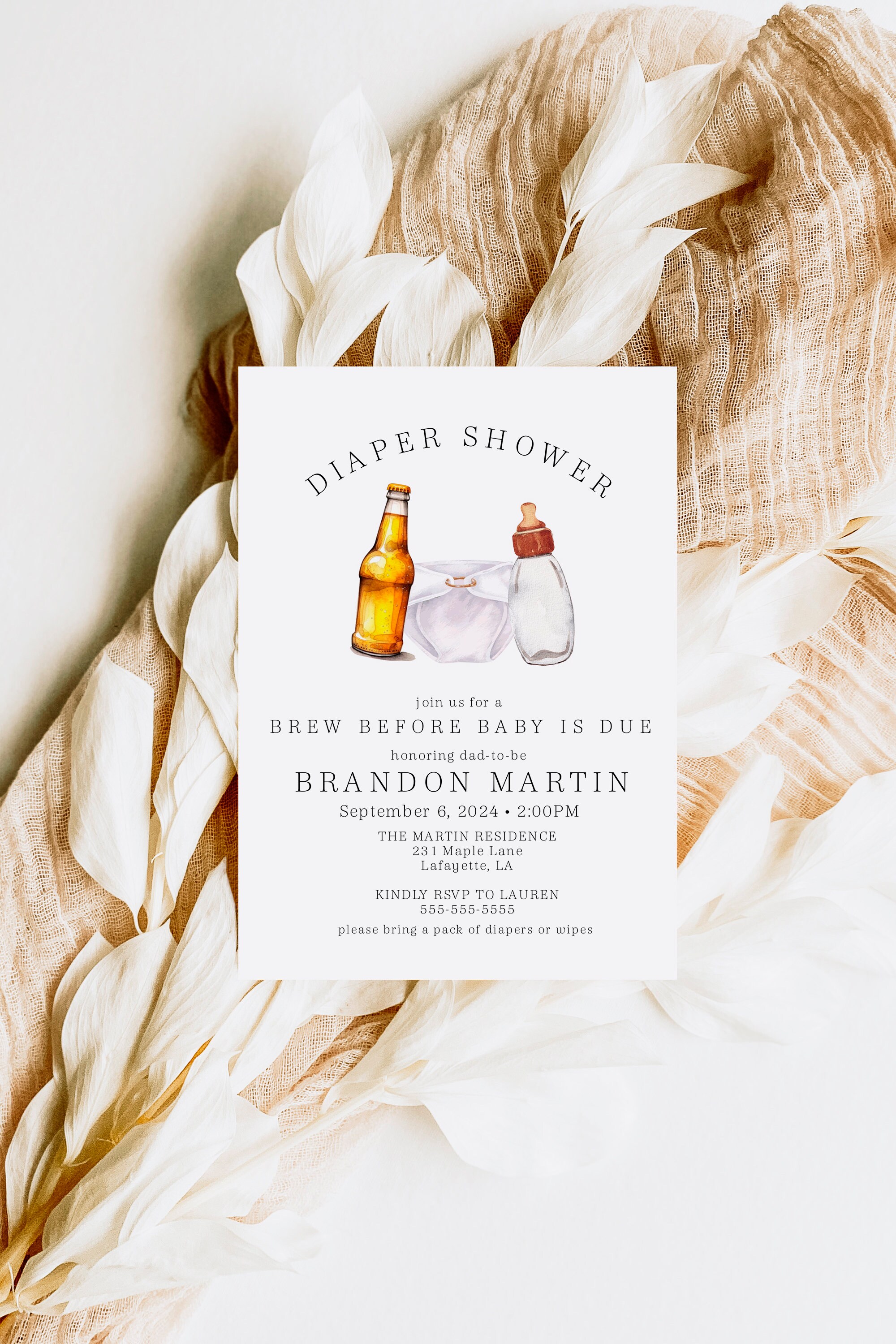Printable Beer Diaper Party Invitation Template, Editable Brews and ...