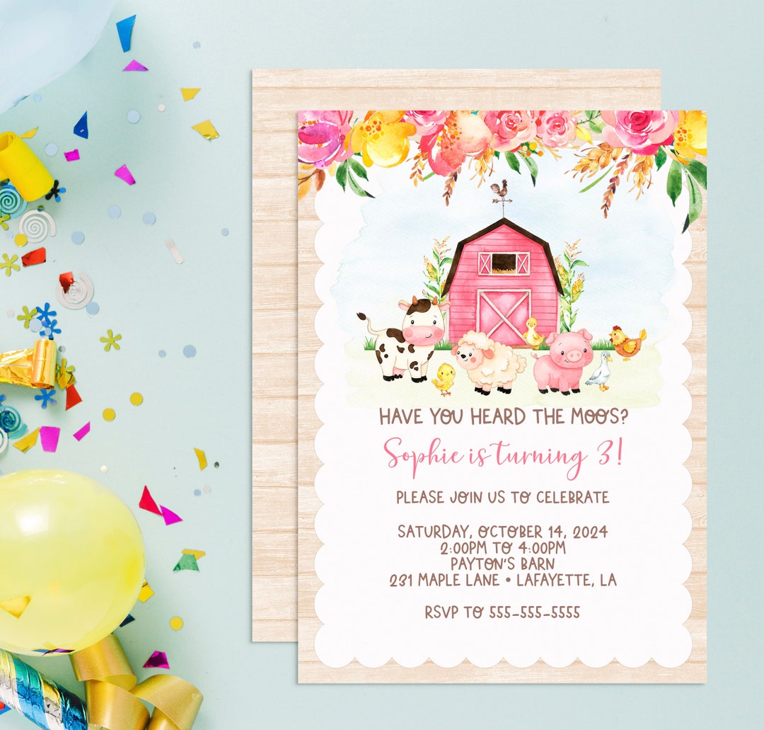 Farm Party Invitation, Farm Themed Birthday Invitation, Barnyard Party ...
