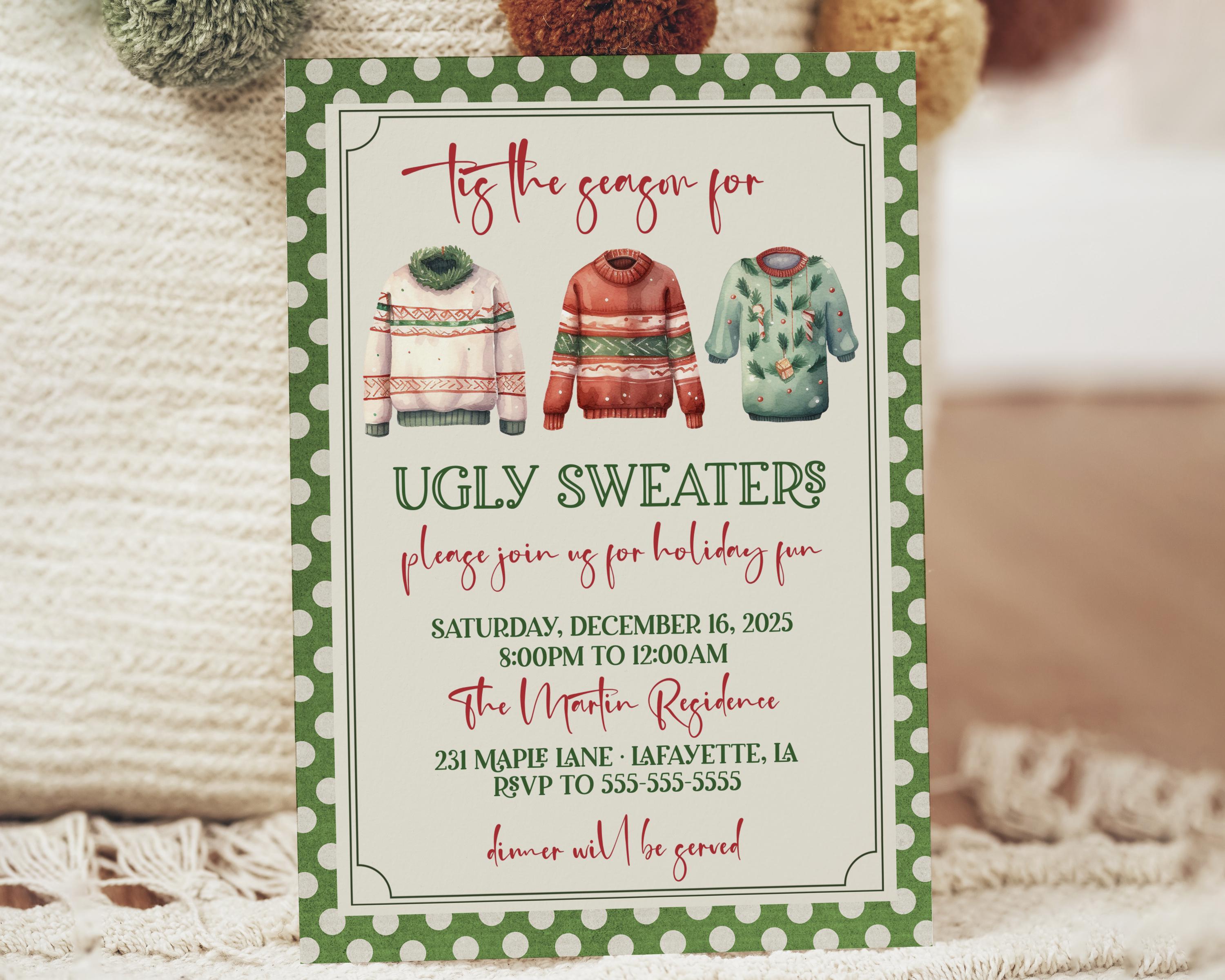 Ugly Sweater Party Invitation Template, Christmas Ugly Sweater Invite ...