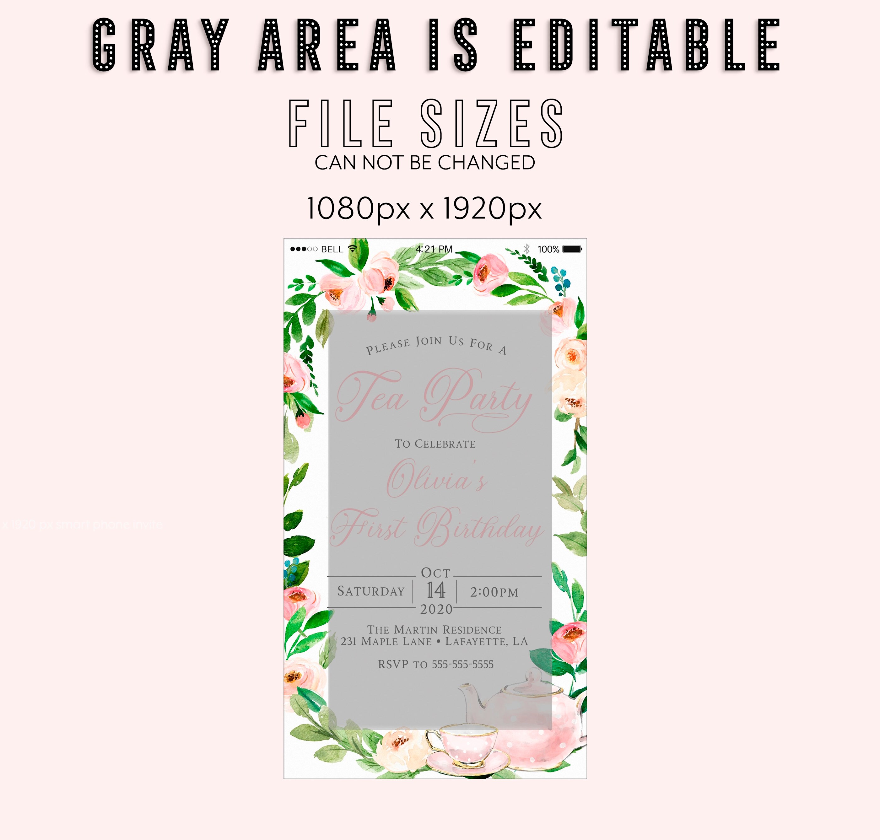 Floral Tea Party Text Message Invitation Tea Party Birthday | Etsy