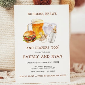 Burgers, Brews and Diapers Baby Shower Invitation, Instant Download ...