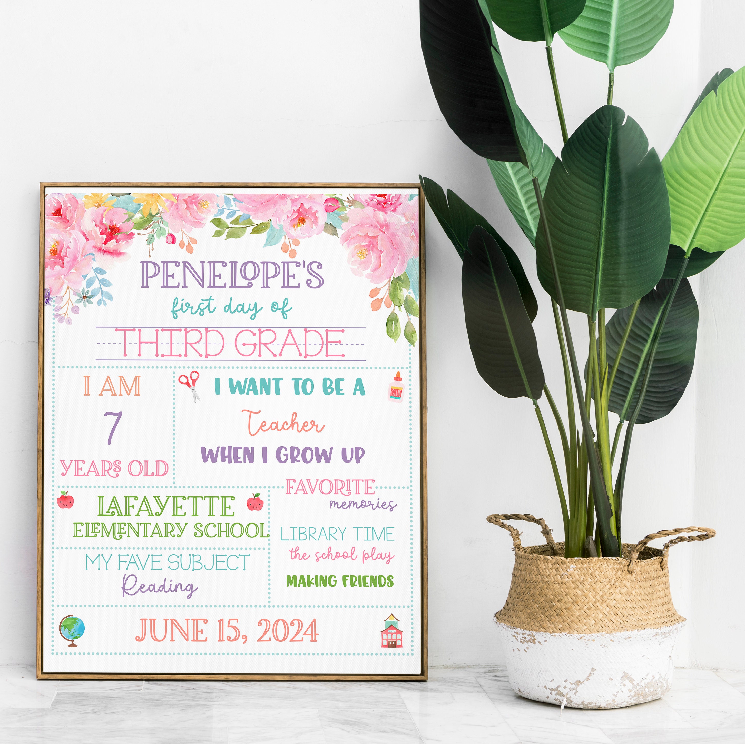 Floral First Day of School Sign Editable First Day of School - Etsy