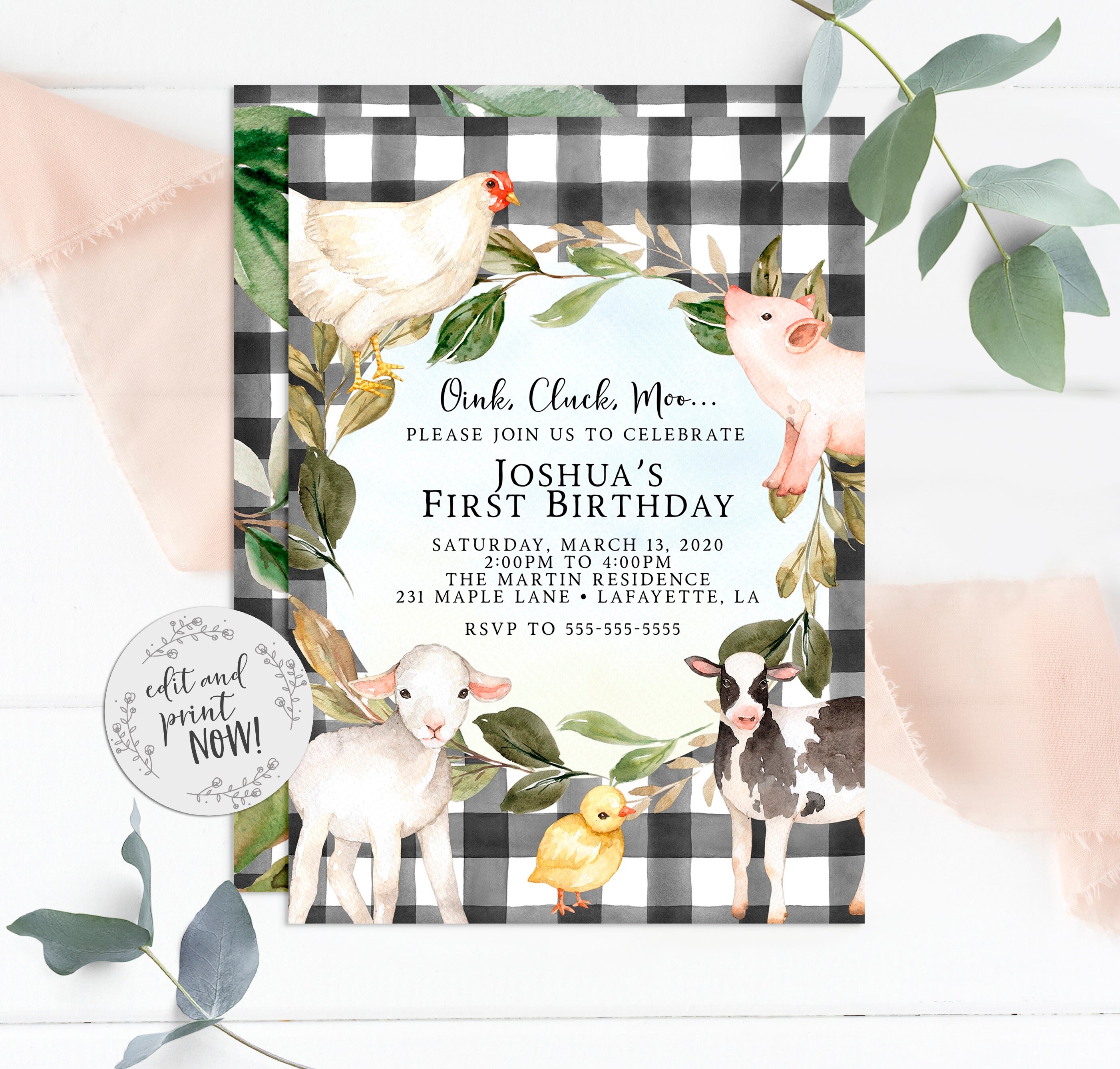 Modern Farm Themed Birthday Invitation Barnyard Party | Etsy