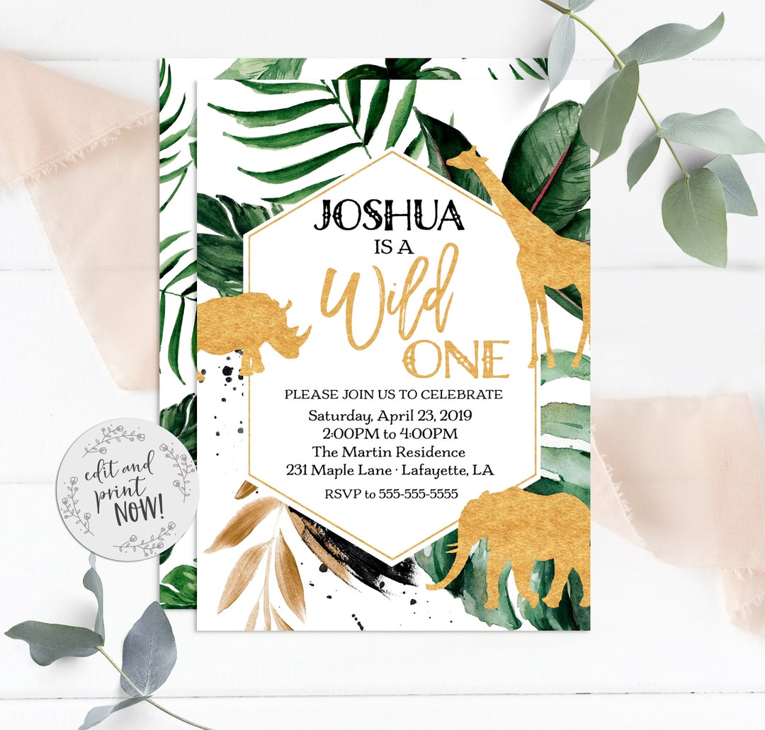 Two Wild Birthday Invitation, Safari Animals Invitation, Jungle ...