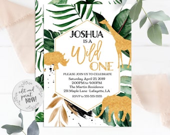 Editable Two Wild Birthday Invitation Safari Animals - Etsy UK