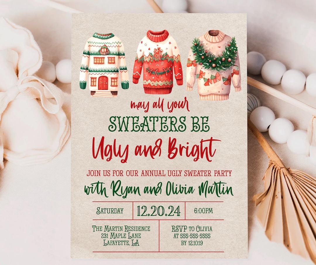 Ugly Sweater Party Invitation Template, Christmas Ugly Sweater Invite ...