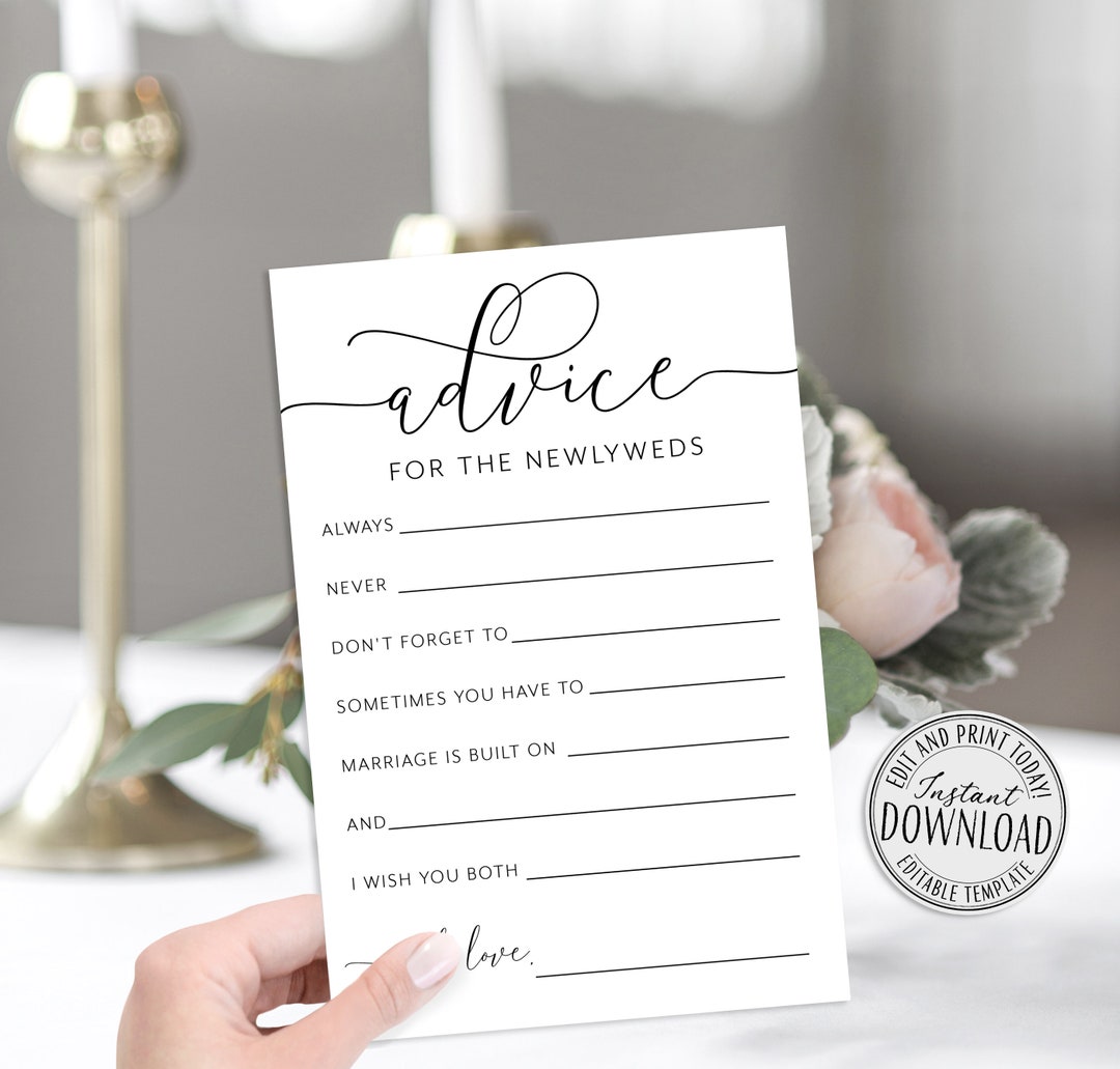 Printable Wedding Advice Cards, Bride Groom Advice for the Newlyweds ...
