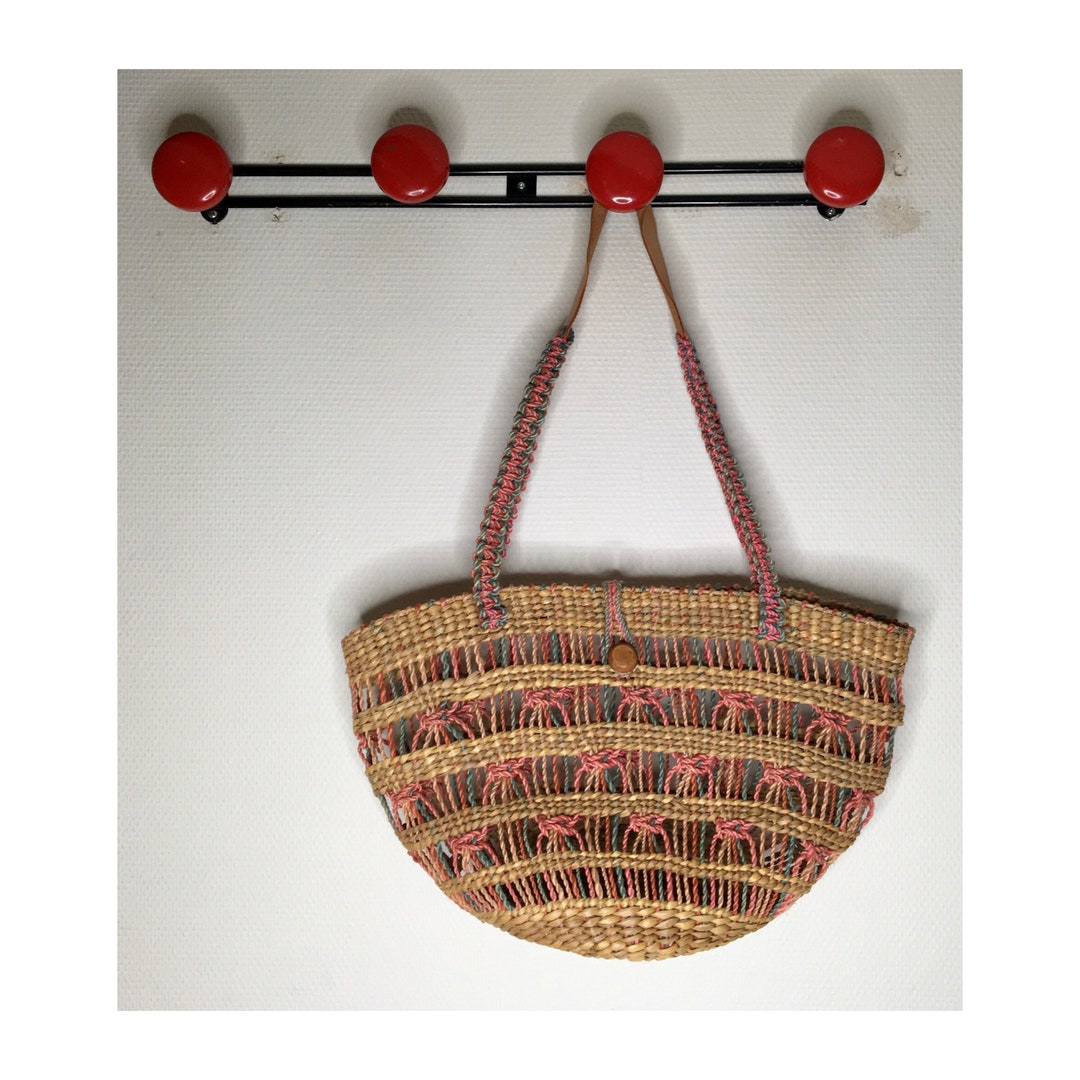 Large Vintage 80s Basket in Wicker and Rope, Very Nicely Woven and ...