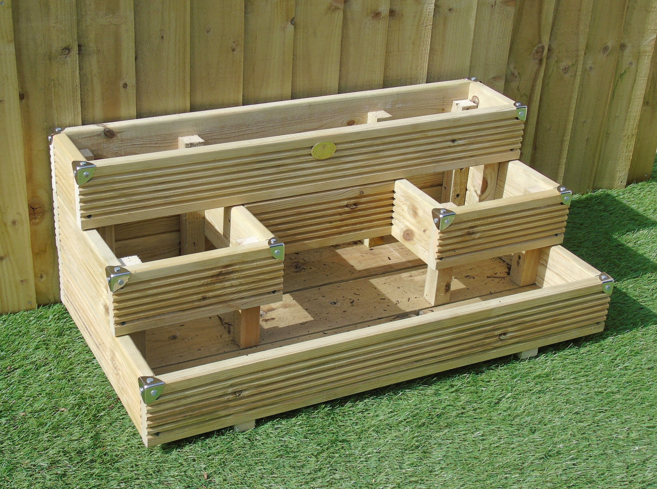 Premium Triple Tiered Garden Level Steps Wooden Timber Decking Planter ...