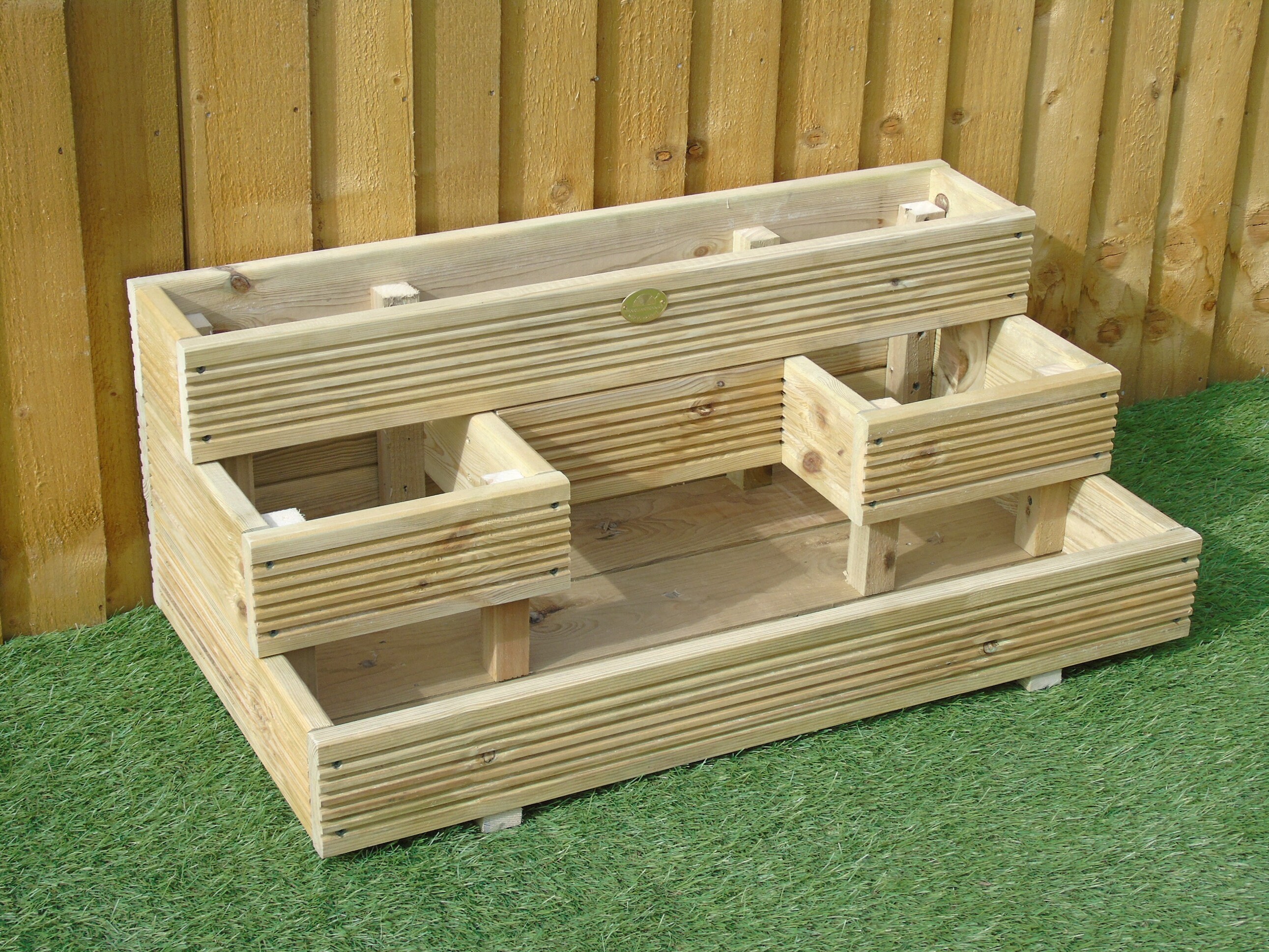 Premium Triple Tiered Garden Level Steps Wooden Timber Decking Planter ...