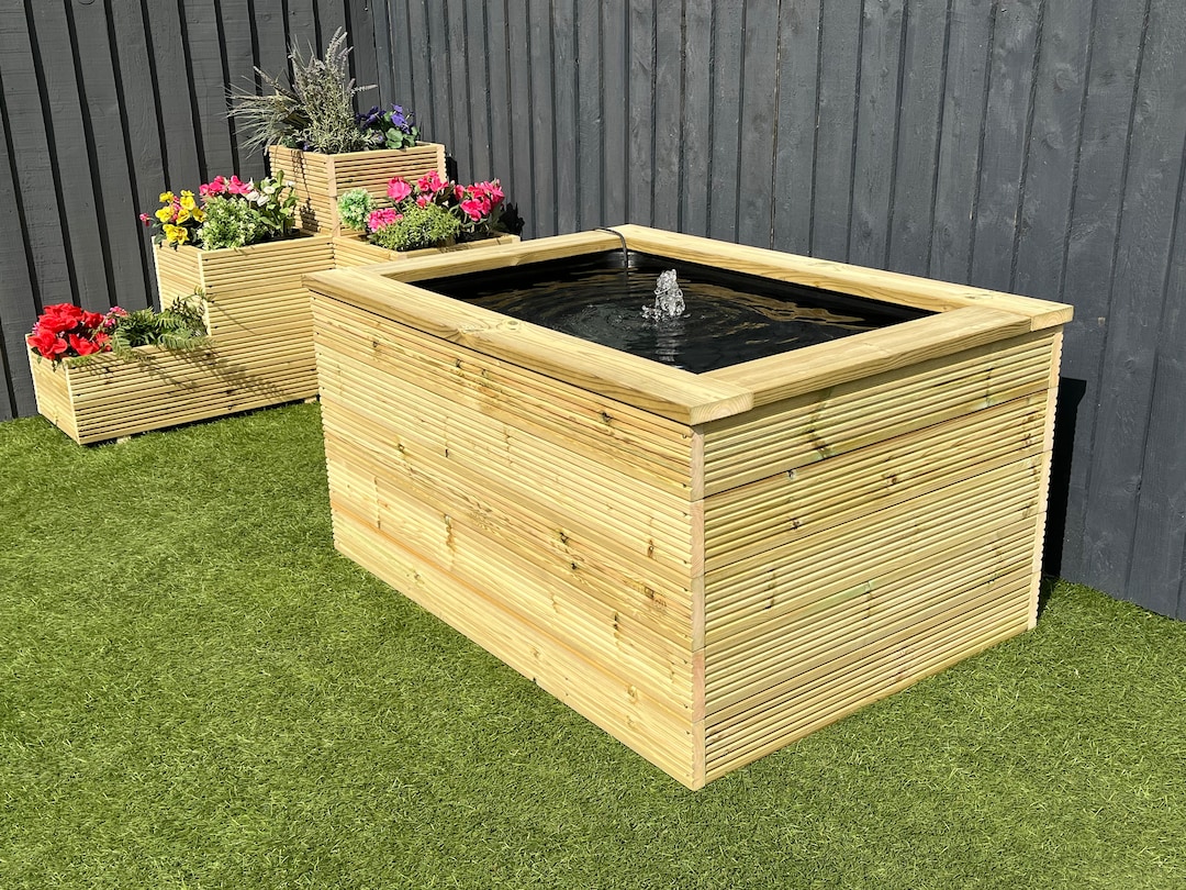 Large Raised Garden Pond Wooden Decking Water Feature 123x87.5x62 Cm ...
