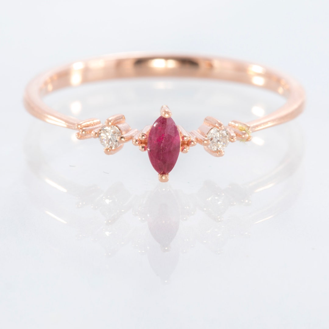 Rose Gold Ruby Ring Diamond, Engagement Ring Ruby and Diamond 14k ...