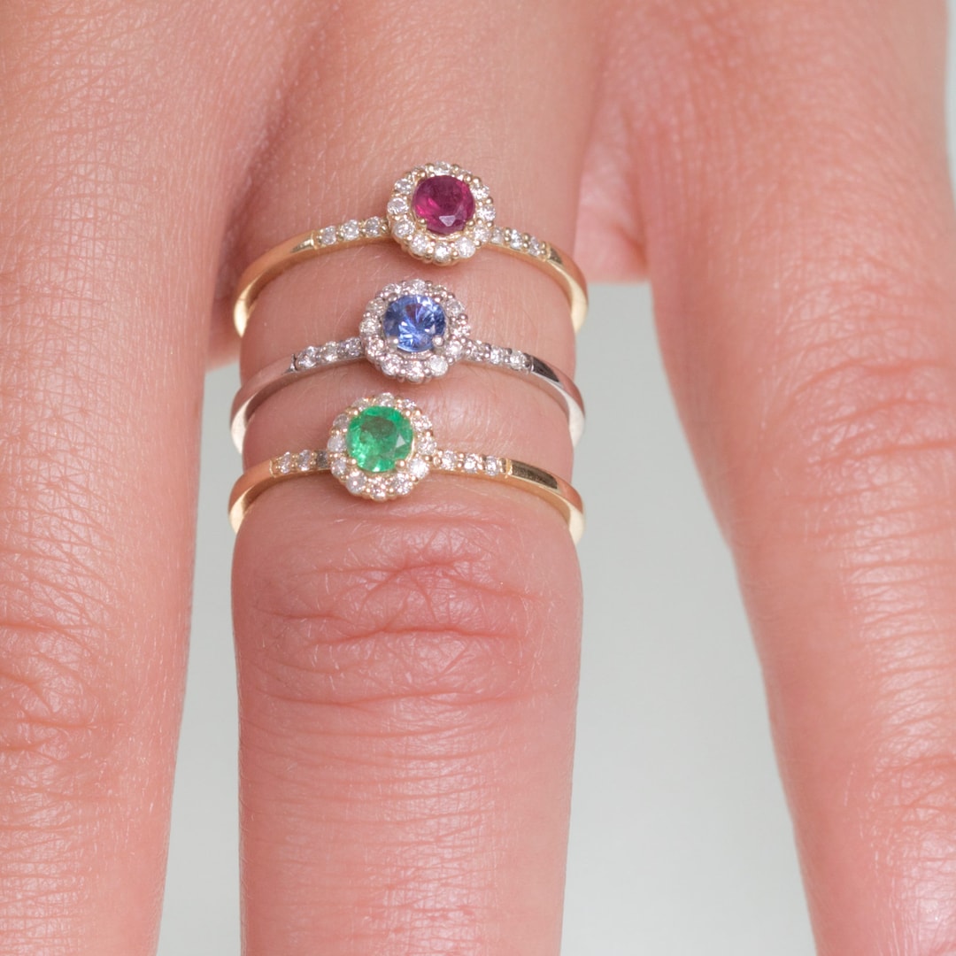 Engagement Ring Ruby Sapphire or Emerald With Diamonds - Etsy