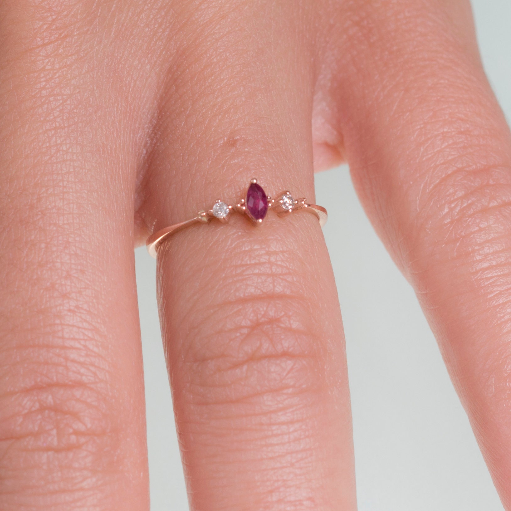 Rose Gold Ruby Ring Diamond Engagement Ring Ruby and Diamond - Etsy
