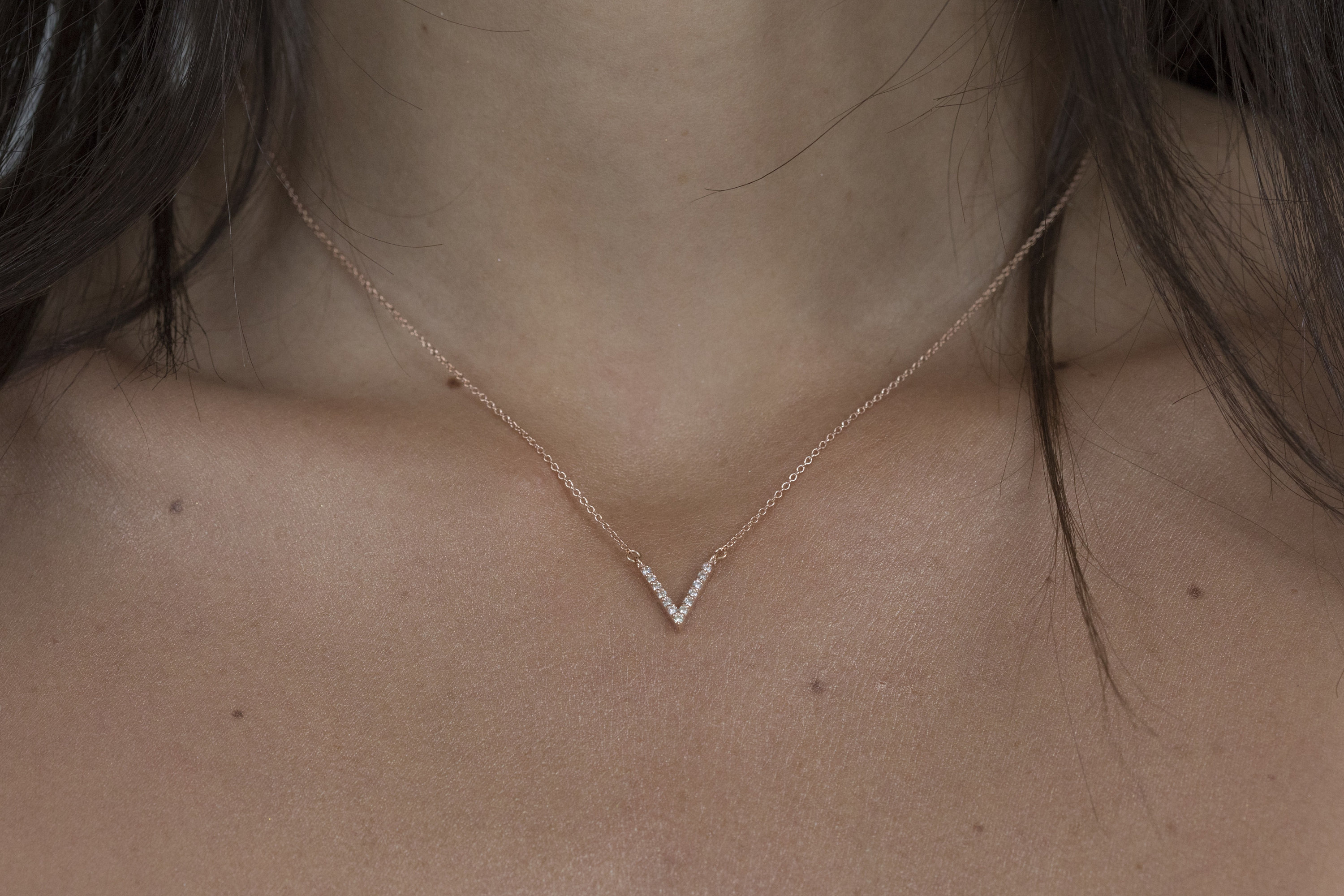 Diamond V Necklace 14k Rose Gold Dainty Necklace Minimalist - Etsy
