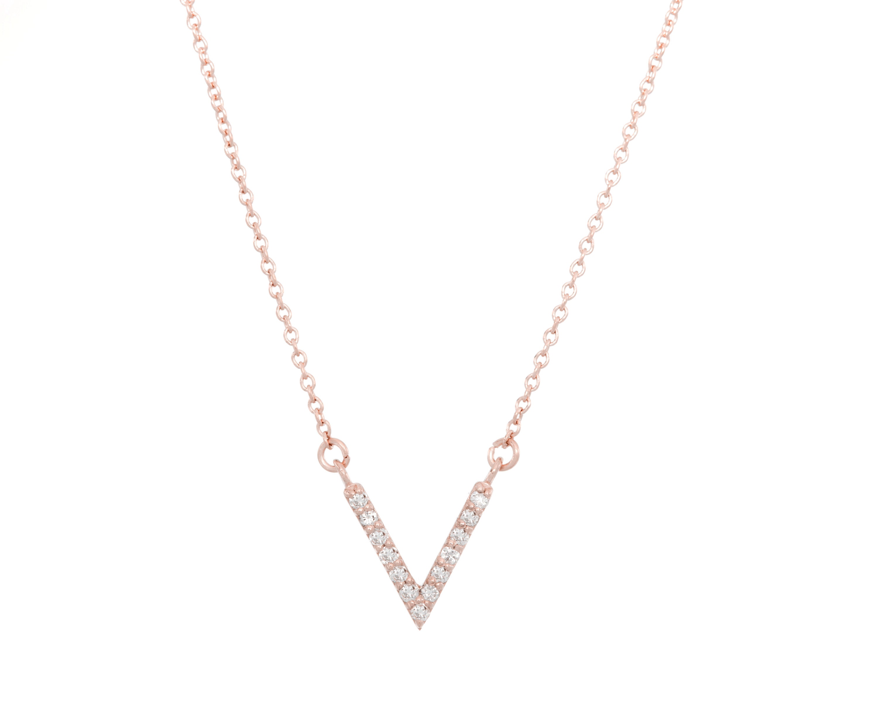 Diamond V Necklace 14k Rose Gold Dainty Necklace Minimalist - Etsy