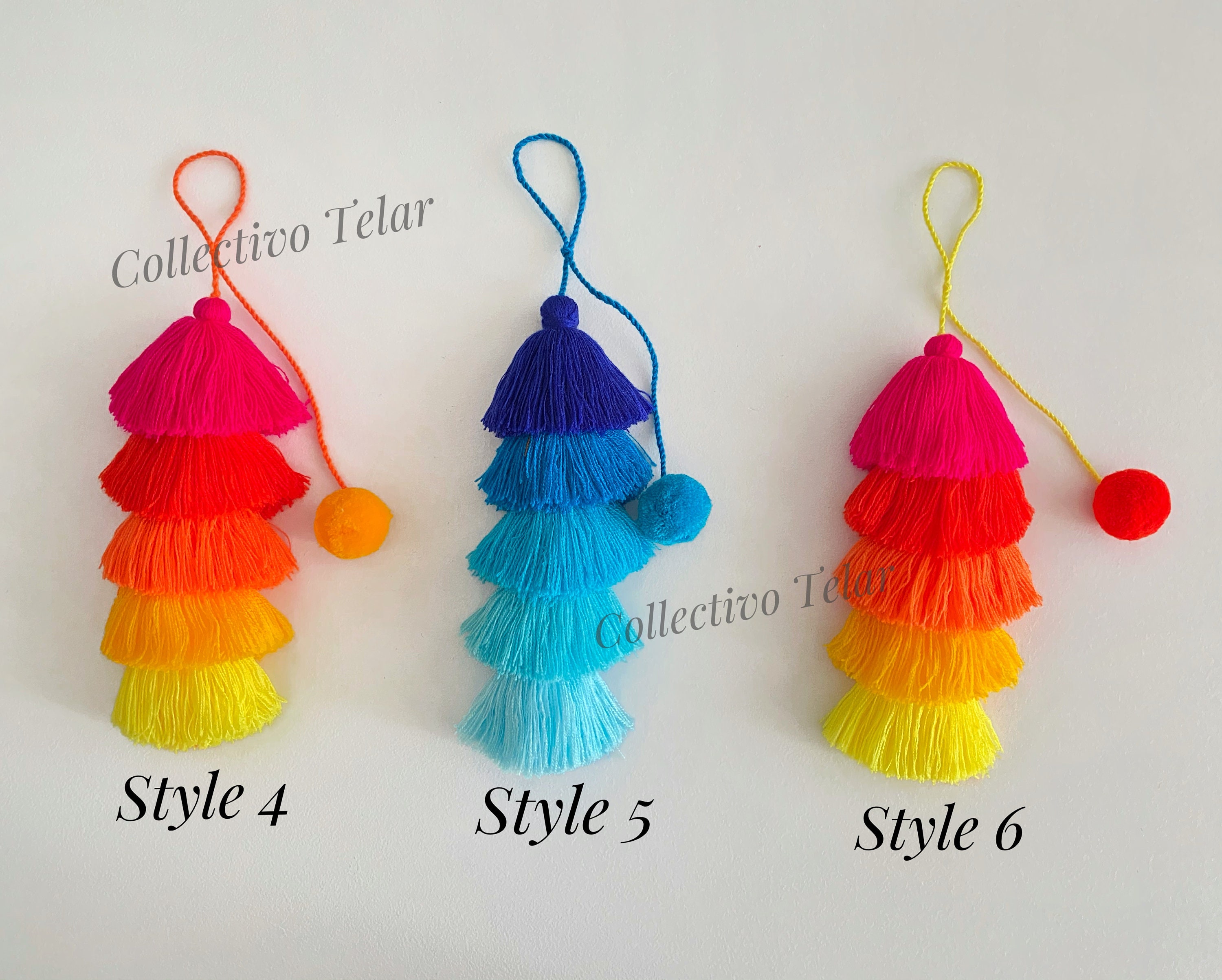 Mexico pom pom tassel pompom bag charm tiered tassel bag | Etsy