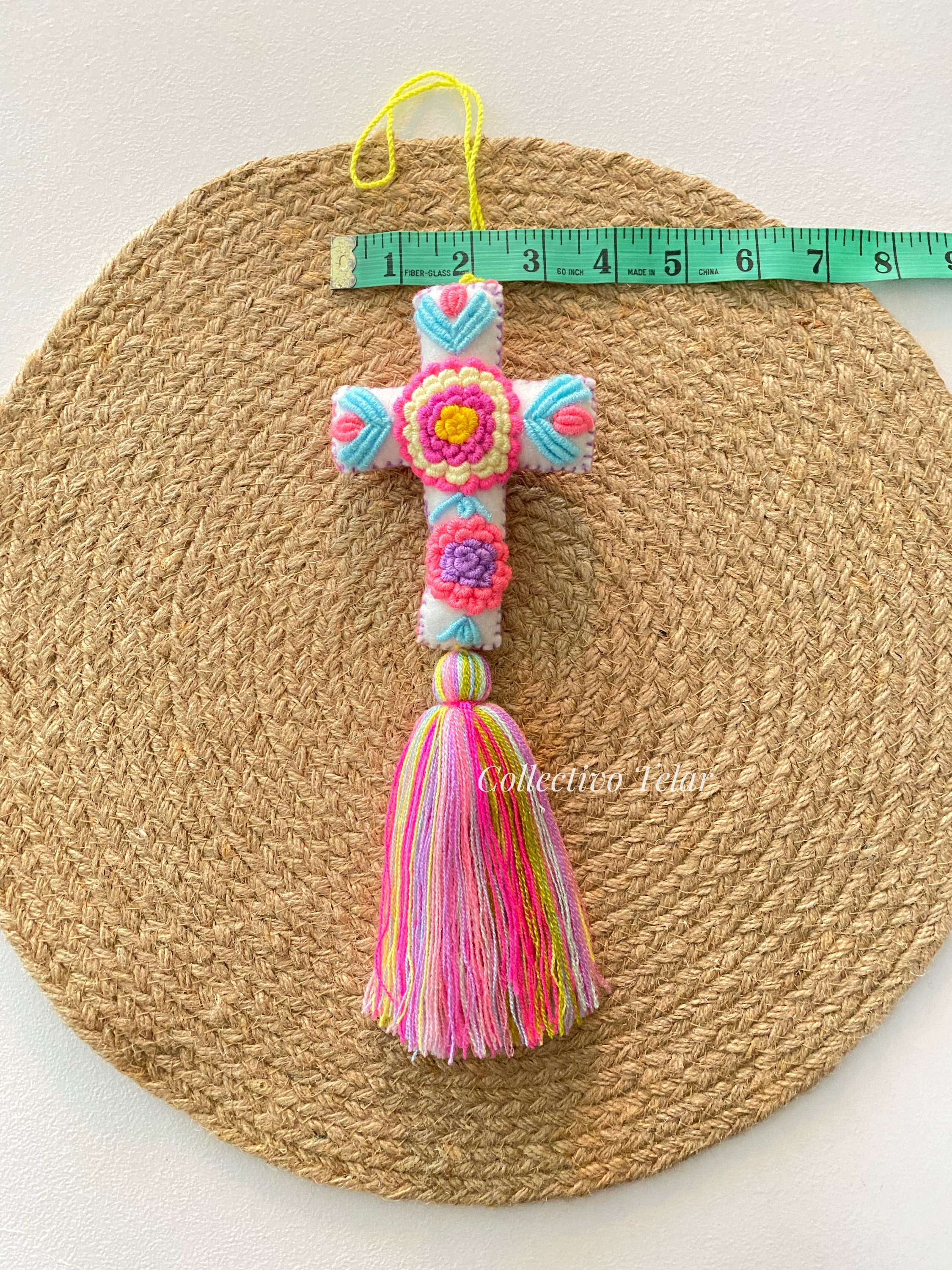 Embroidered Felt Cross, Mexico Felt Cross Ornament, Embroidered Cross ...