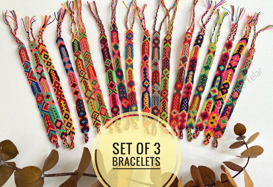 Mexican Friendship Bracelet Set of 3, Adjustable Surfer Bracelet ...