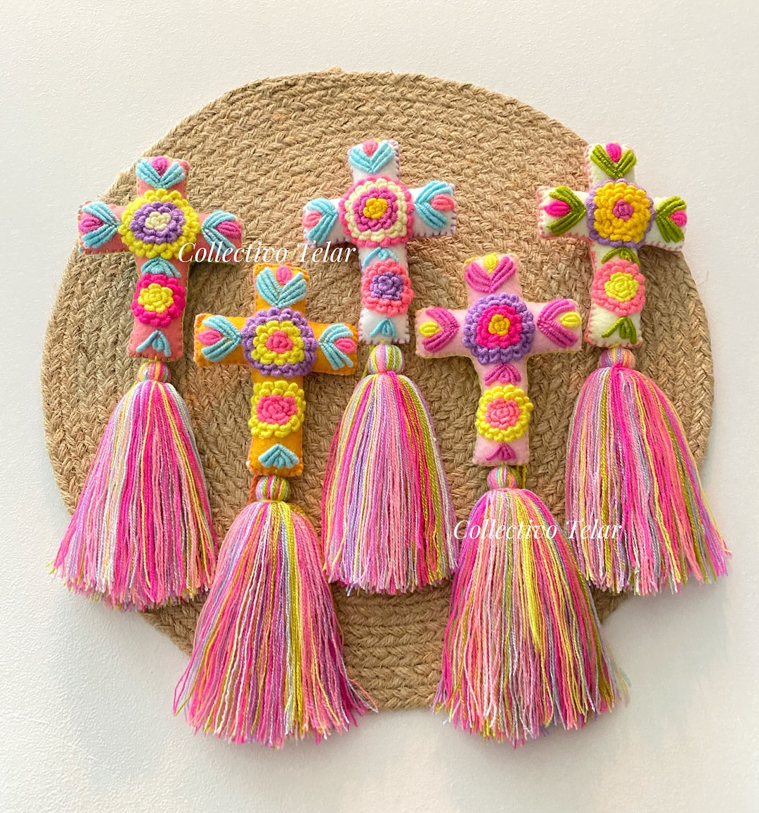Embroidered Felt Cross, Mexico Felt Cross Ornament, Embroidered Cross ...