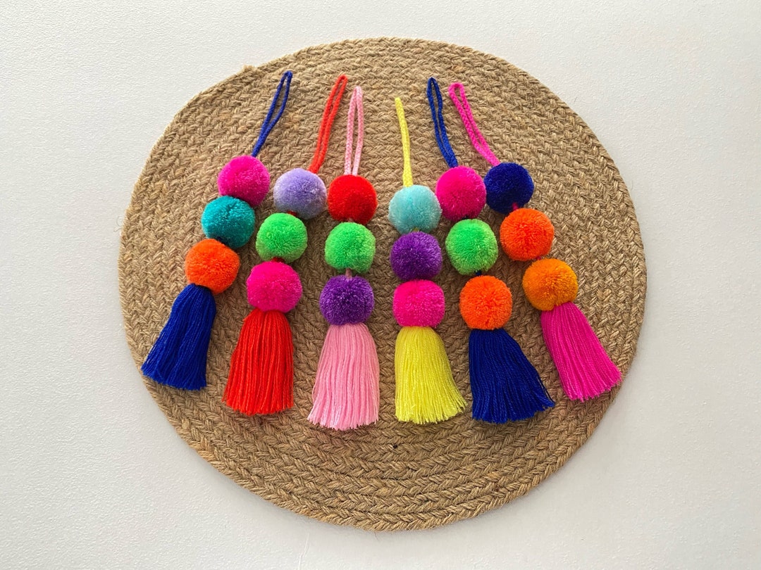 Pom Pom Tassel Bag Charm, Mexico Pom Tassel Purse Charm, Tassel ...