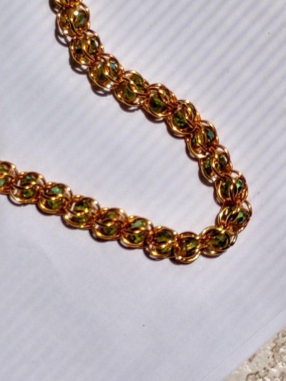 Green and Gold Captured Bead Chainmaille Necklace | Etsy