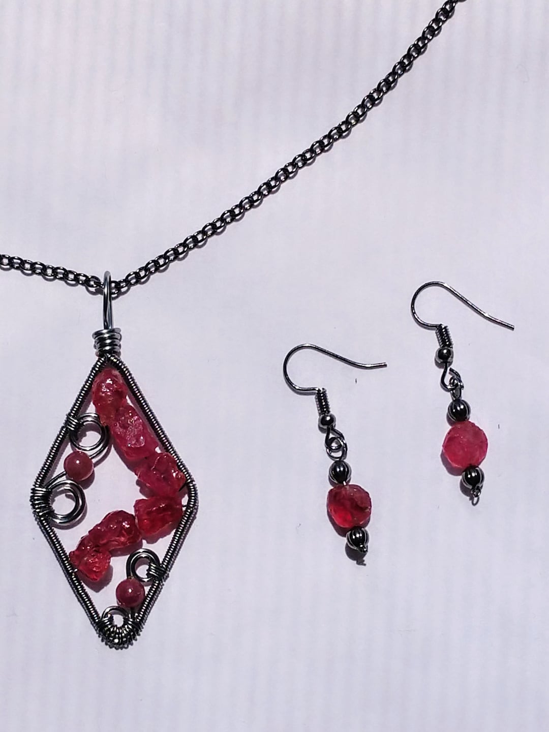 Ruby Nugget Necklace and Earrings - Etsy