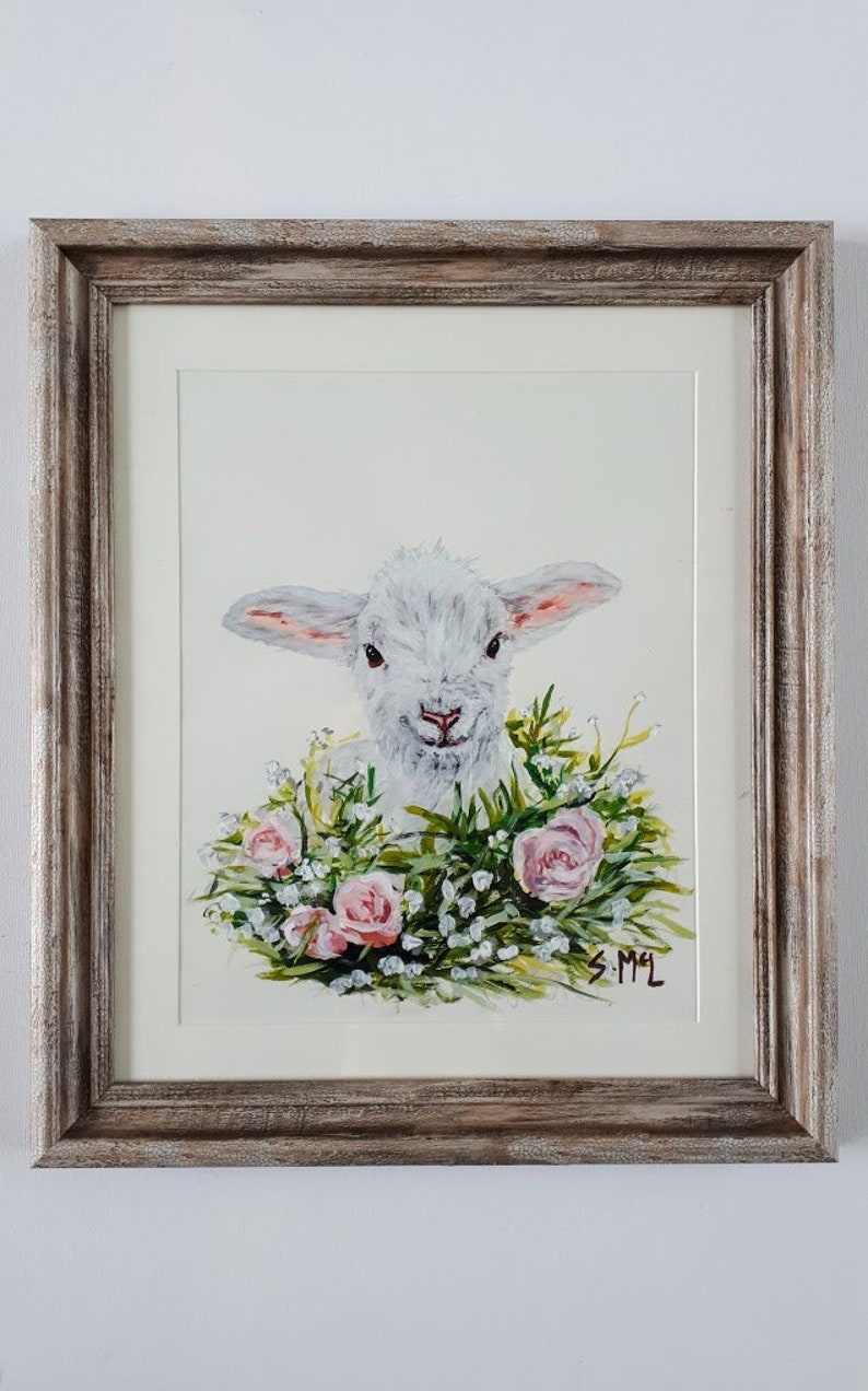 Floral Lamb Print. Acrylic Painting. Lamb Painting. Cute Lamb Print ...