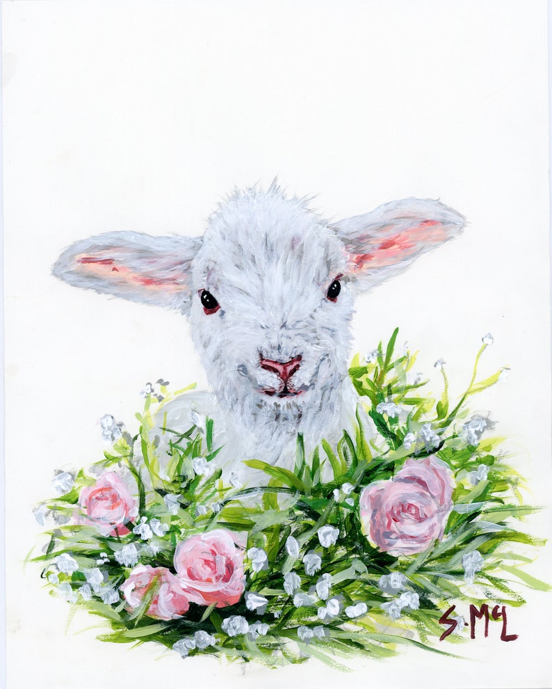 Floral Lamb Print. Acrylic Painting. Lamb Painting. Cute Lamb Print ...
