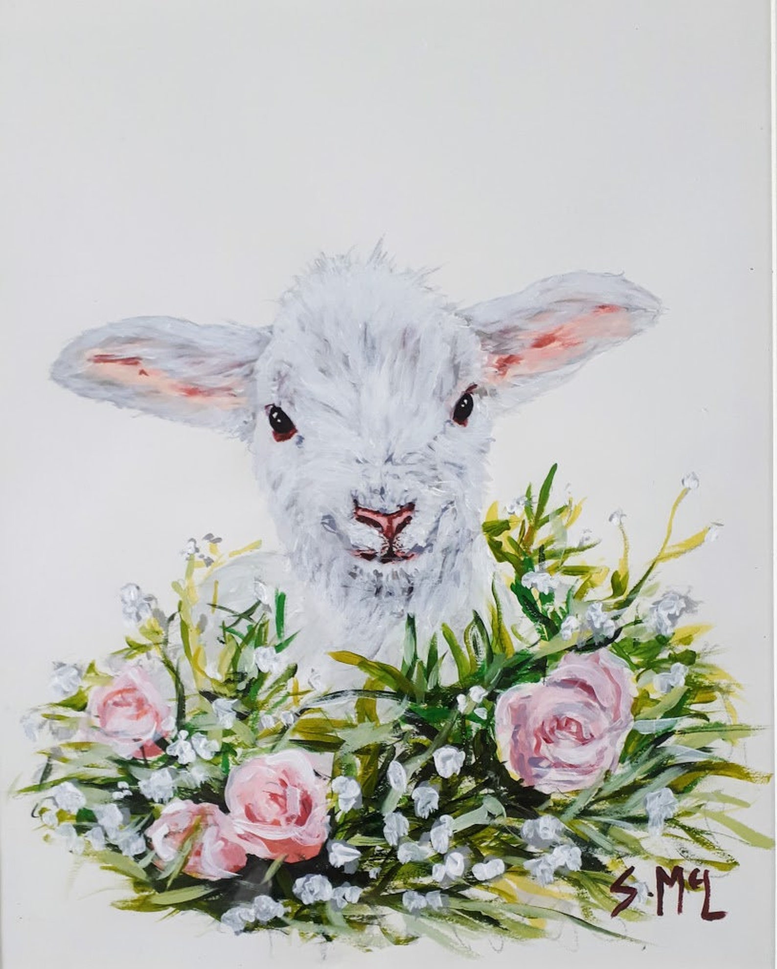Floral Lamb Print. Acrylic Painting. Lamb Painting. Cute Lamb Print ...
