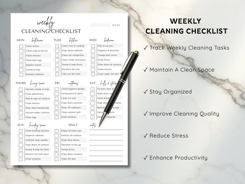 Editable Weekly Cleaning Checklist Template | Weekly Cleaning Schedule ...