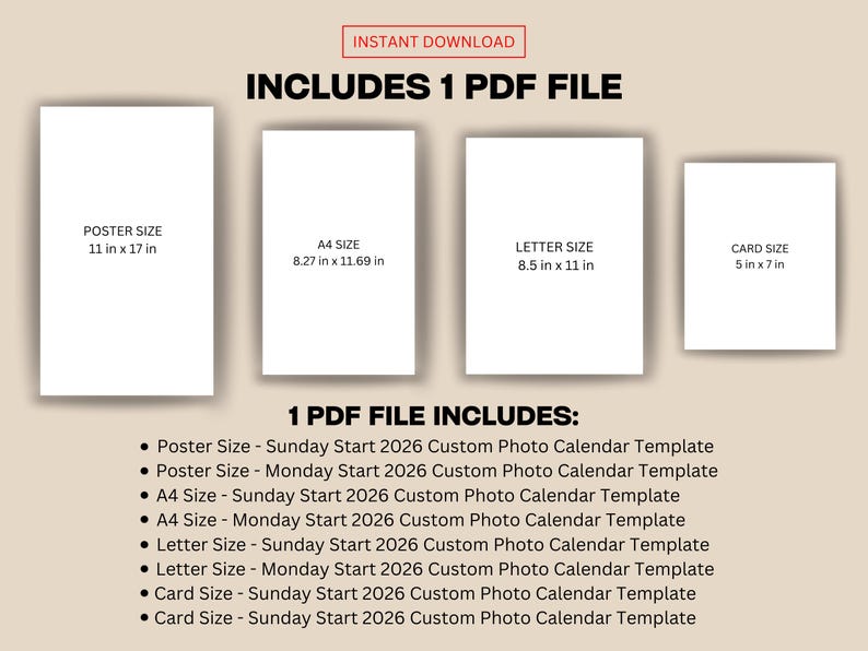 2026 Custom Year at a Glance Photo Calendar Template | Personalized ...