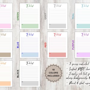 Editable to Do List Template | 10 Colors, Task Tracker Planner ...