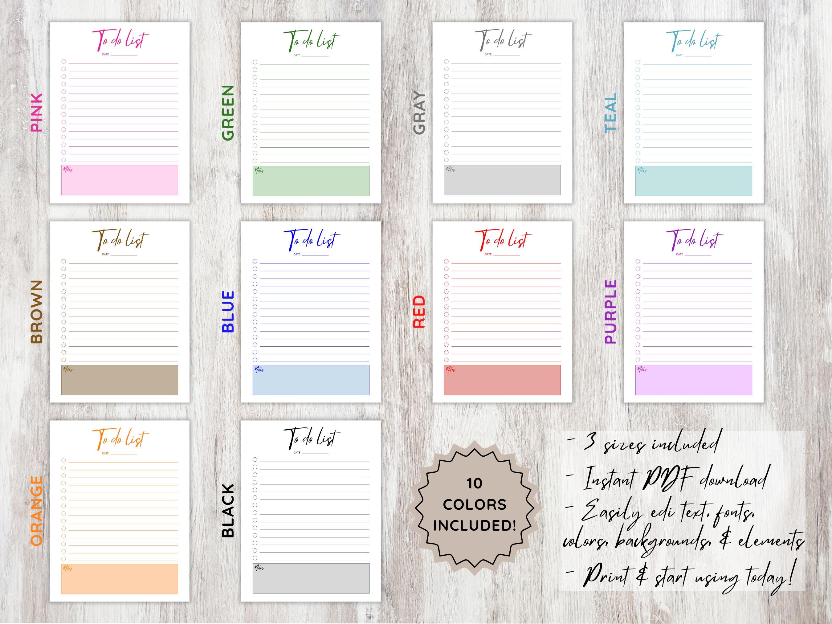 Editable to Do List Template | 10 Colors, Task Tracker Planner ...