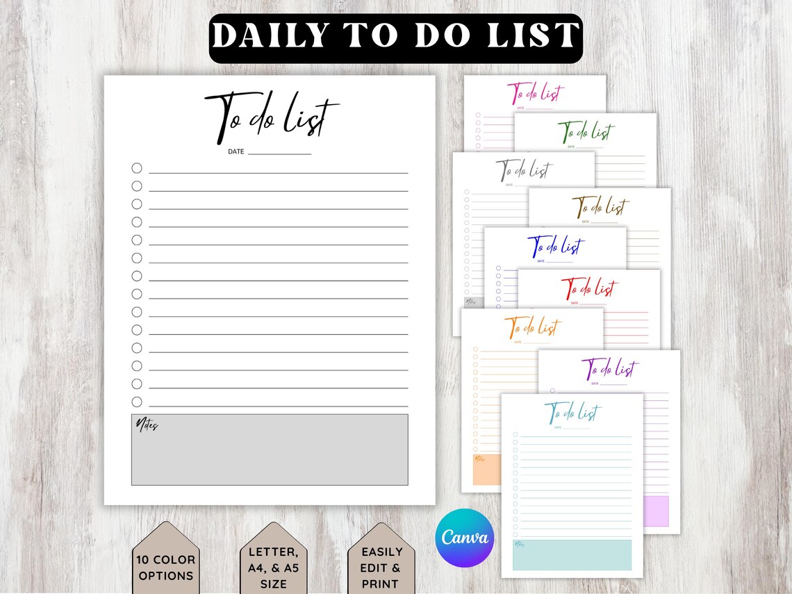 Editable to Do List Template | 10 Colors, Task Tracker Planner ...