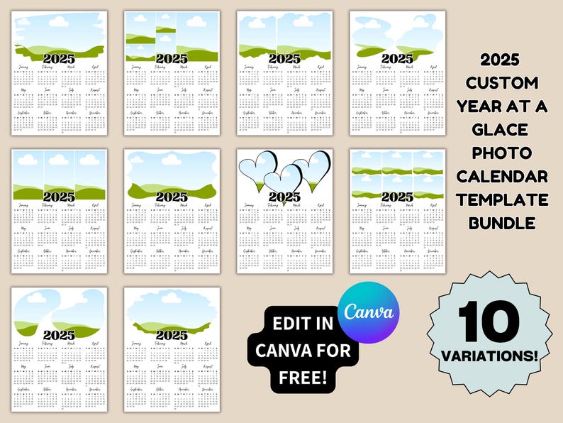2025 Custom Year at a Glance Photo Calendar Template | Personalized ...
