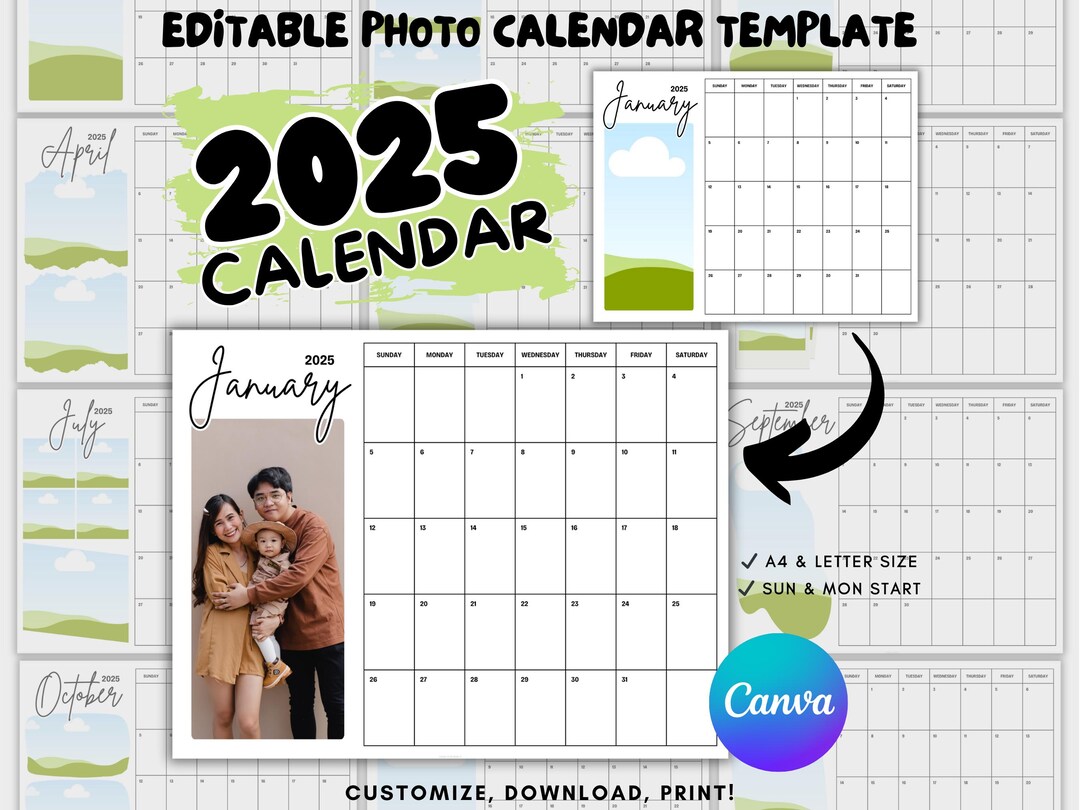 2025 Editable Custom Photo Calendar Template | Edit for Free in Canva ...