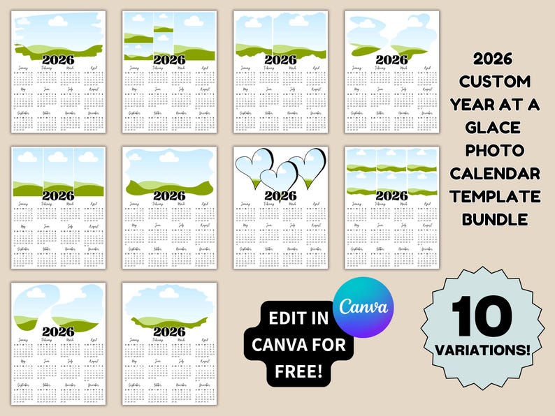 2026 Custom Year at a Glance Photo Calendar Template | Personalized ...